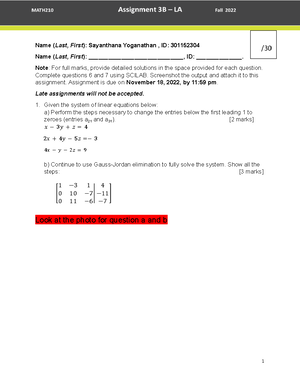 Math 210 - Assignment 4B- Linear Algebra - Name (Last, First ...
