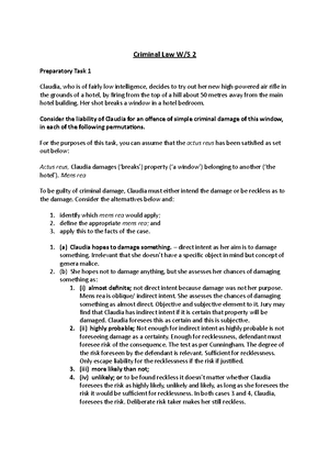 Criminal Damage Summary Sheet - Criminal Damage Act 1971 Two offences ...