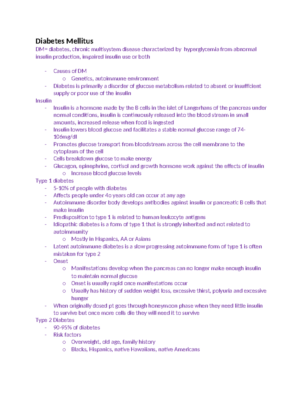Diabetes Mellitus 48 notes - Diabetes Mellitus DM= diabetes, chronic ...