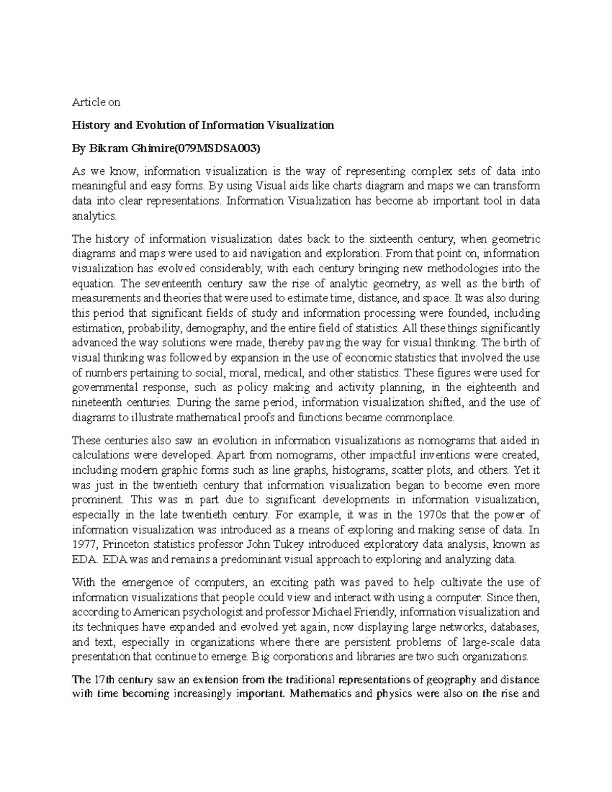 Article on History and Evolution on Information Visualization by Bikram ...