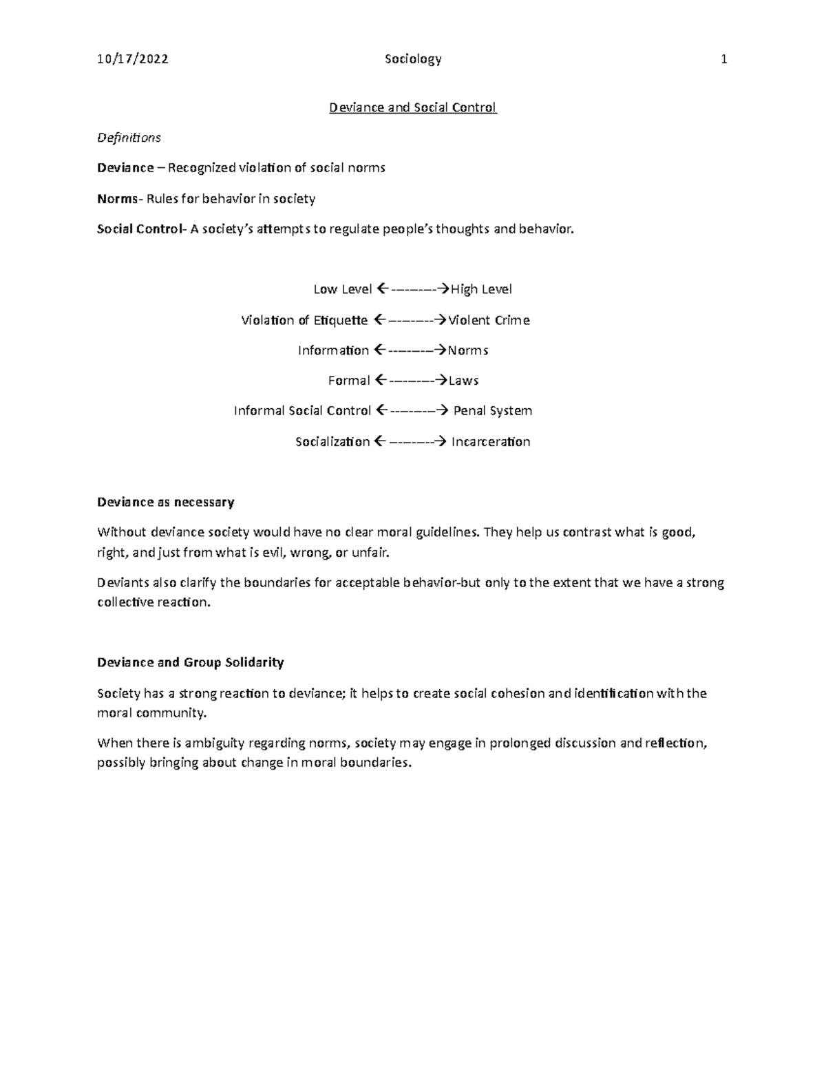 Deviance and Social Control - 10/17/2022 Sociology 1 Deviance and ...