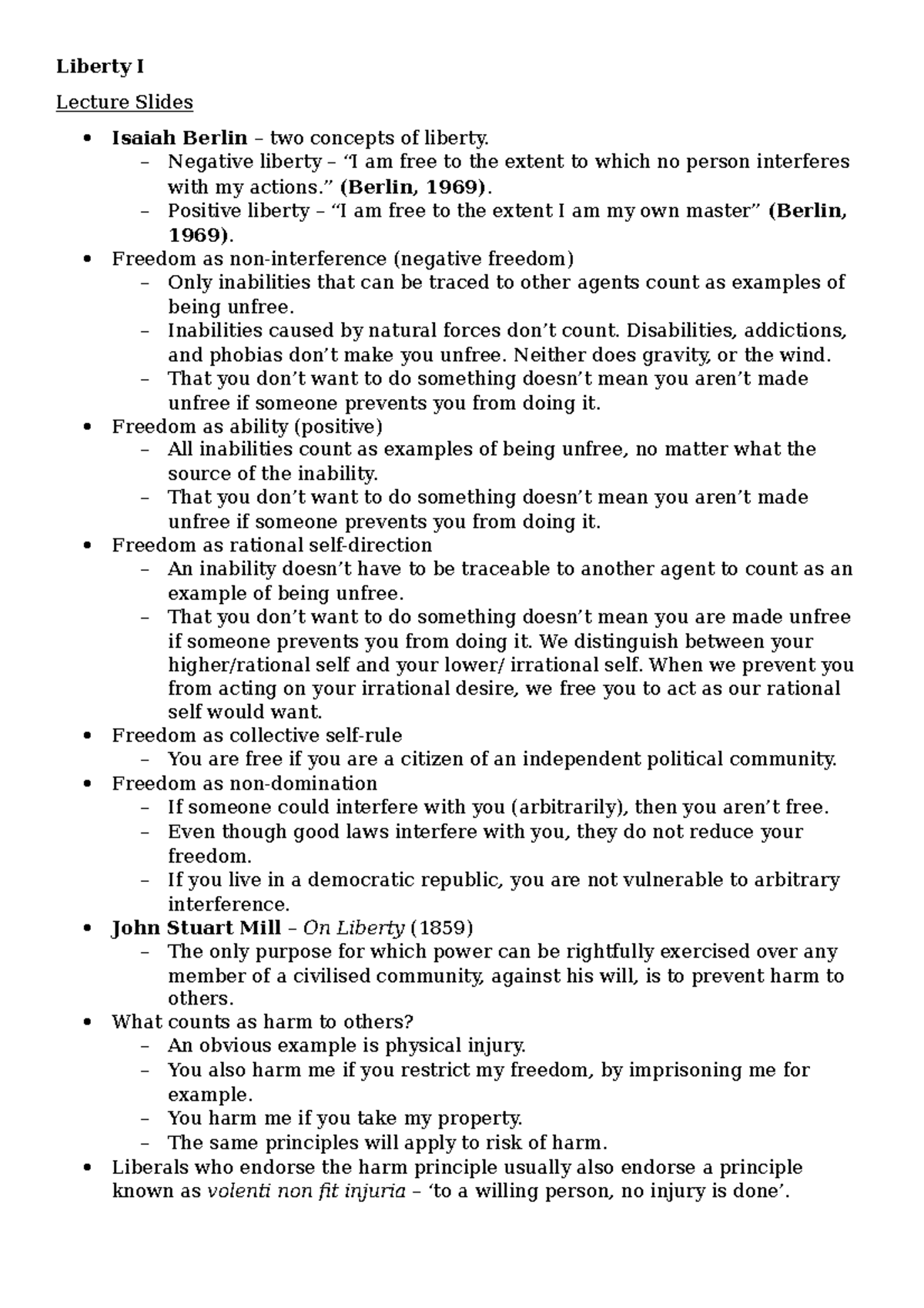 Liberty I - Lecture notes 1 - Liberty I Lecture Slides Isaiah Berlin ...