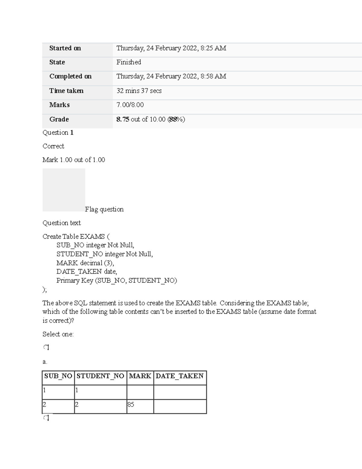 CS 2203 UNIT 5 SELF QUIZ - completed self-quiz with answers - Started on Thursday, 24 February ...