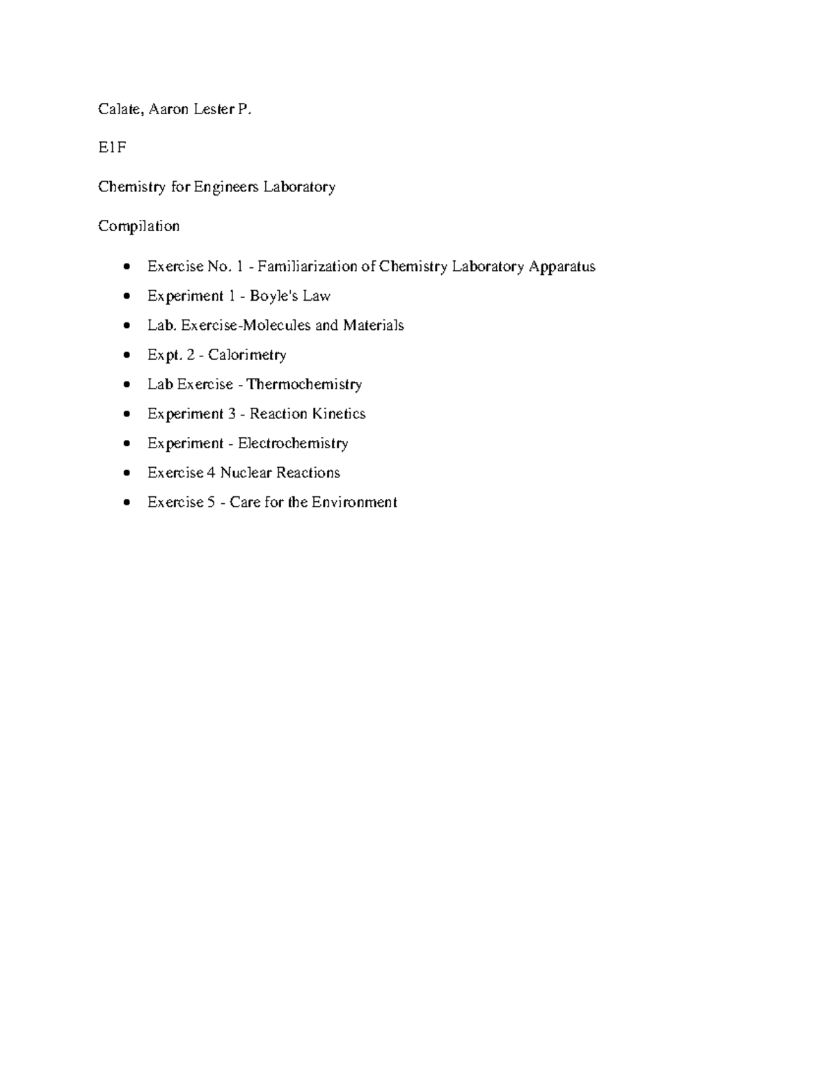 Calate E1F Compilation In Chem Lab - Calate, Aaron Lester P. E1F ...