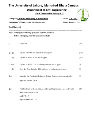 ECO IMP Questions by HM Hasnan (Oct-22) - Quantity Surveying and ...