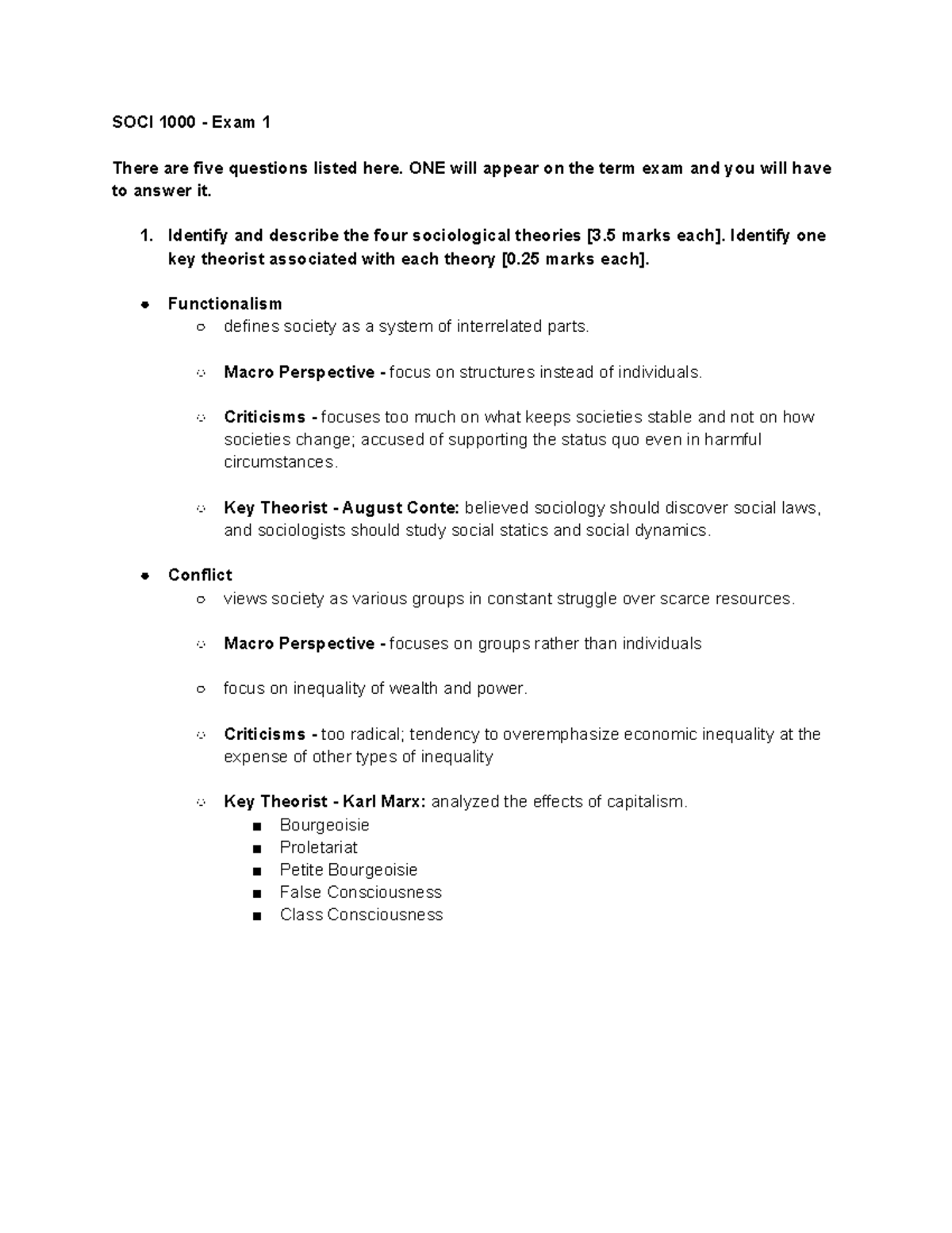 Soci Midterm 1 - SOCI 1000 - Exam 1 There are five questions listed ...