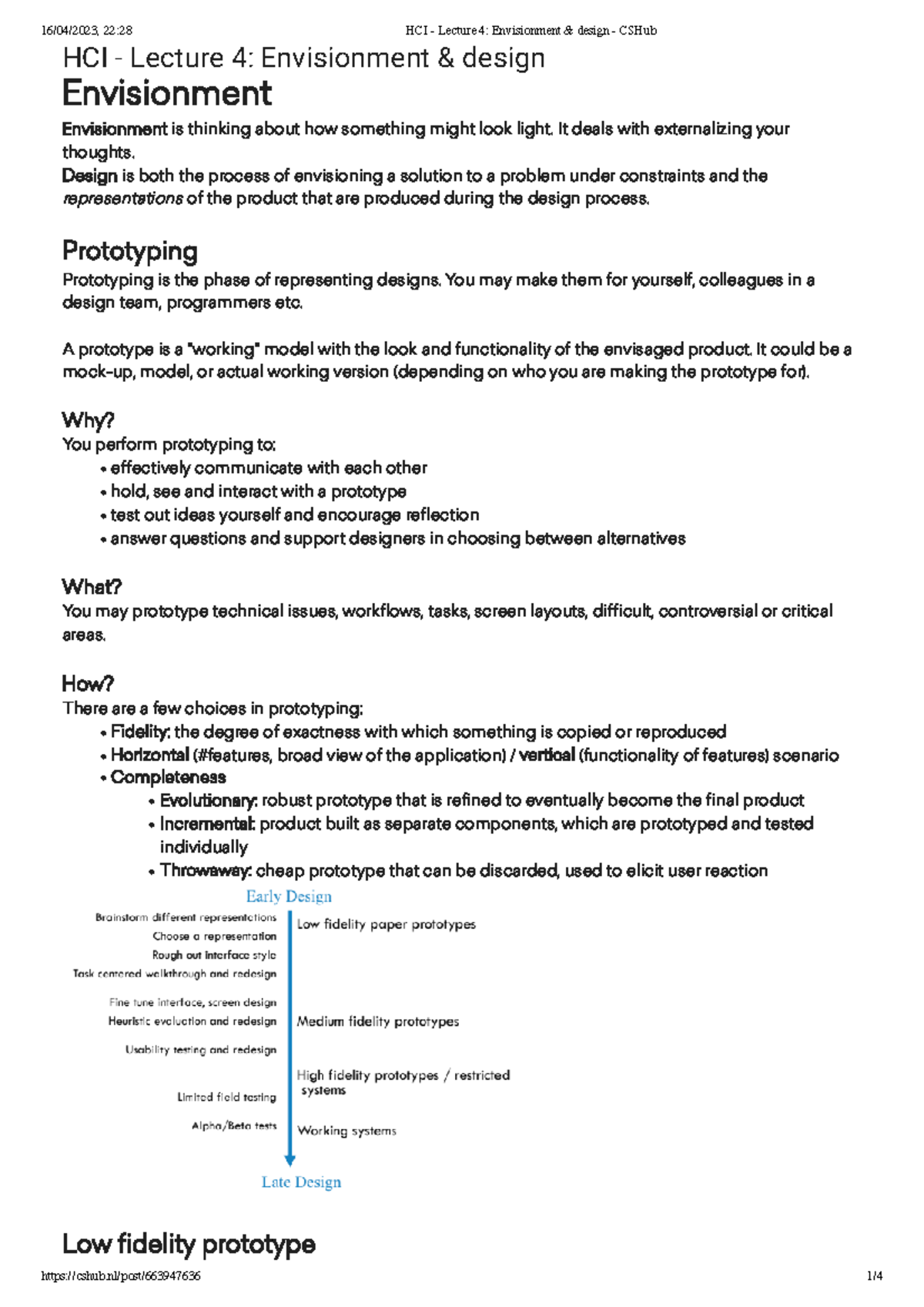HCI - Lecture 4 - It deals with externalizing your thoughts. Design is both the process of ...