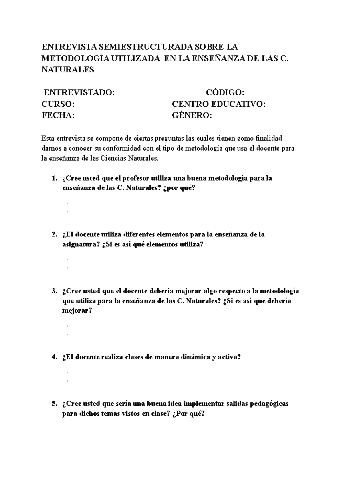 Entrevista Semiestructurada - ENTREVISTA SEMIESTRUCTURADA SOBRE LA ...