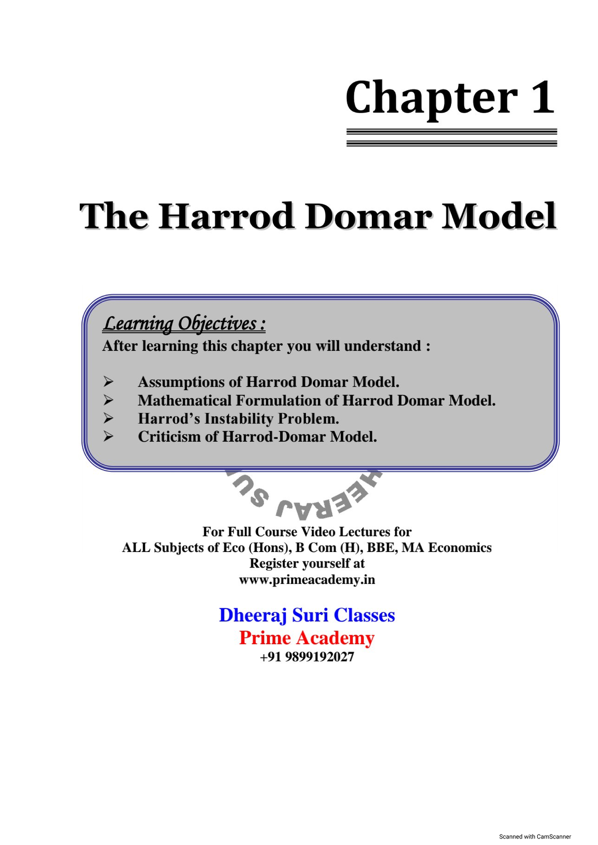 Chapter 1 Harrod Domar Model - B.A. Economics (Hons.) - Studocu