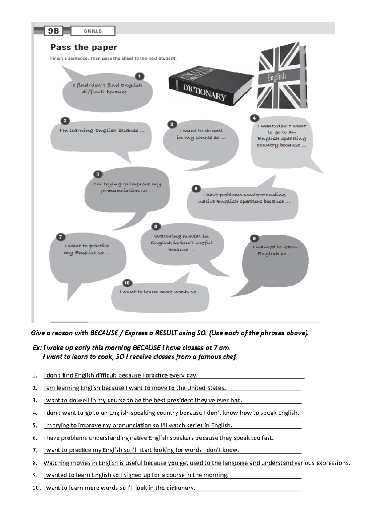 Giving Reasons and Results using SO and Because - Give a reason with ...