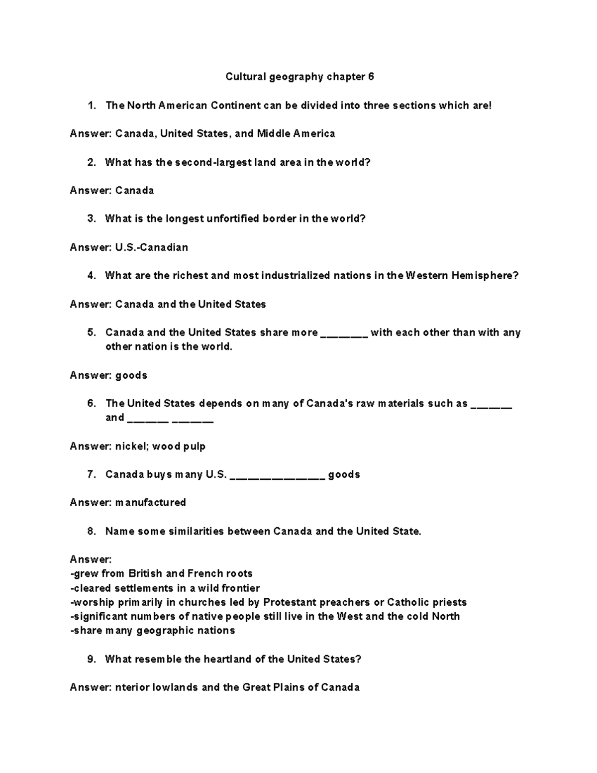 Chapter 6 review - Cultural geography chapter 6 The North American ...