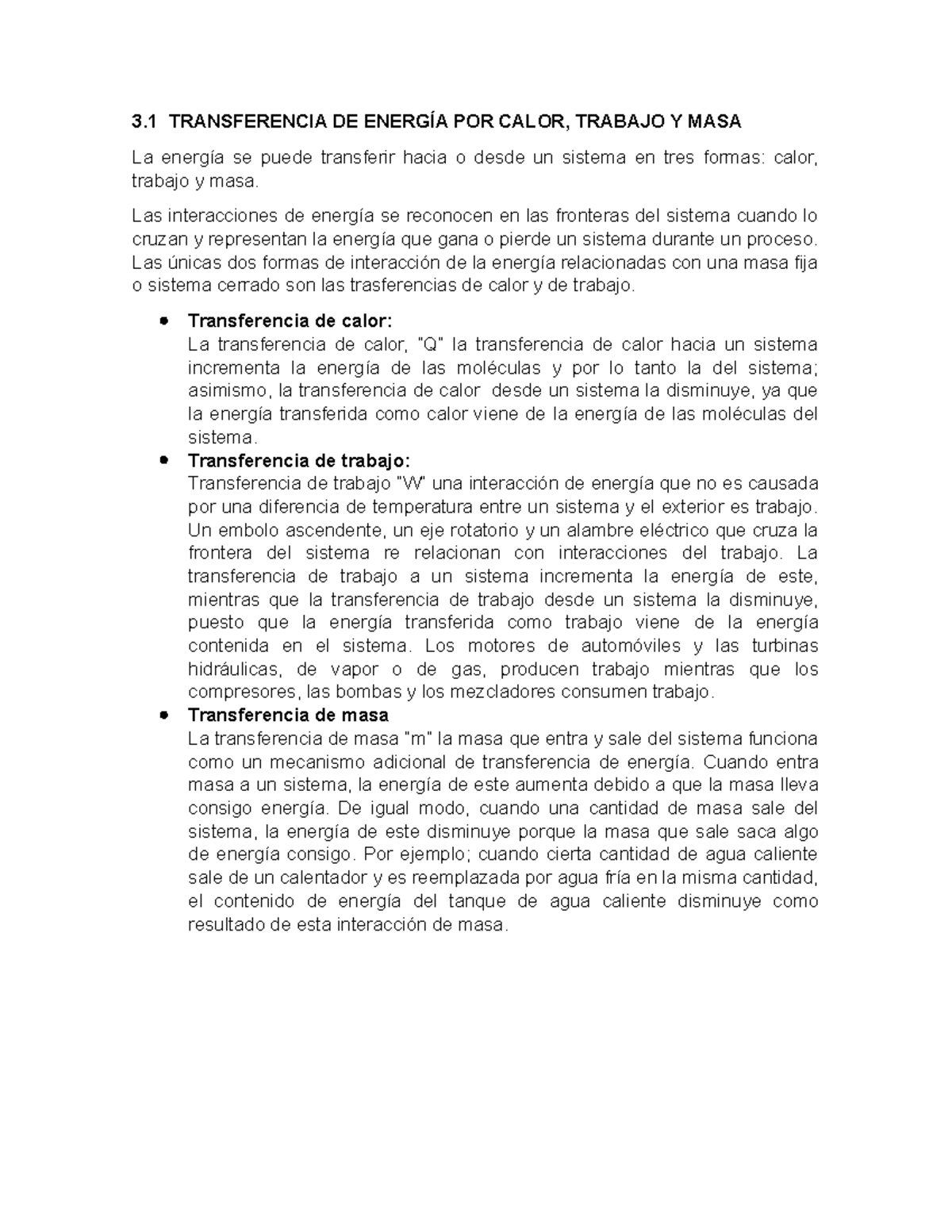 Transferencia de calor, trabajo y masa - 3 TRANSFERENCIA DE ENERGÍA POR ...