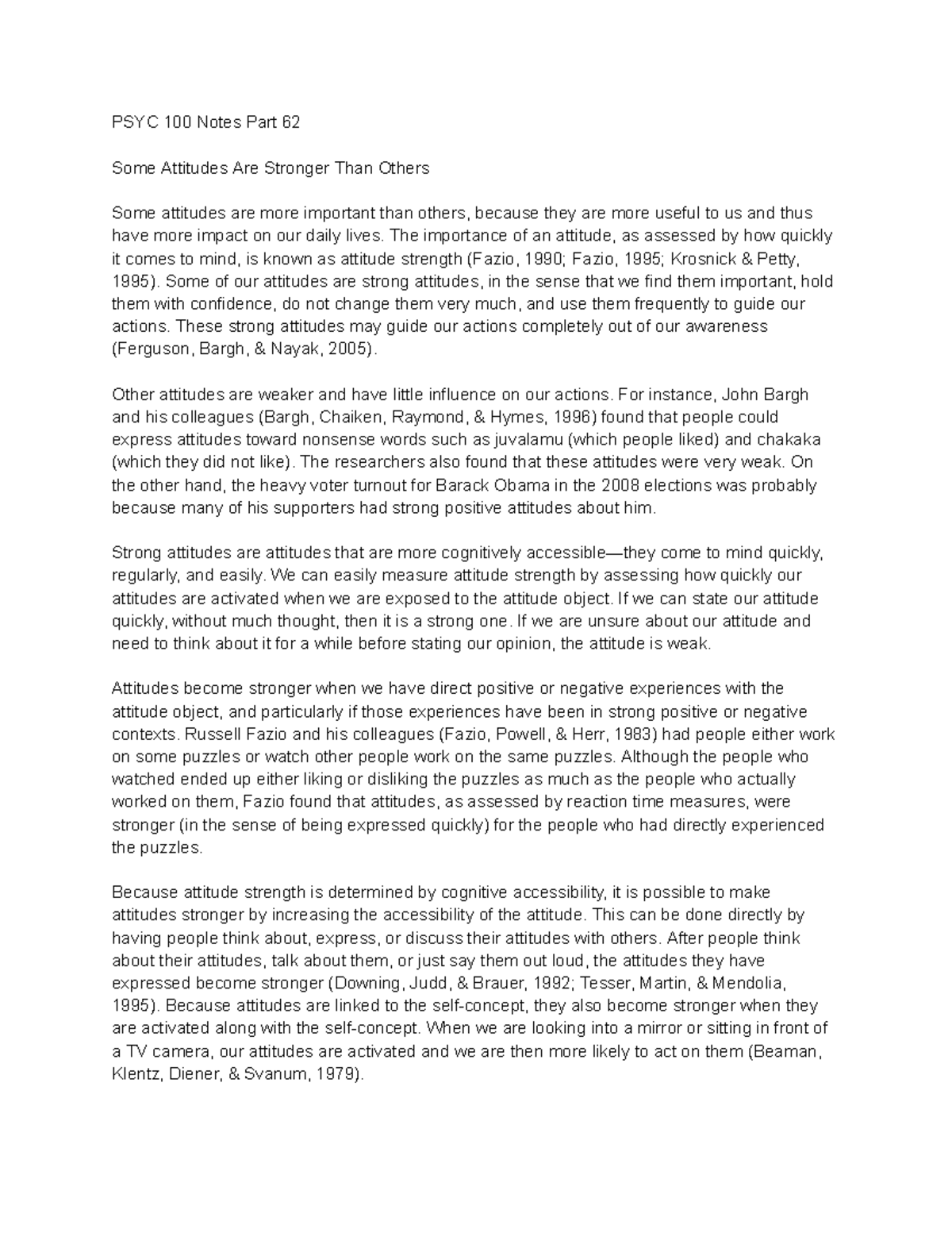 PSYC 100 Notes Part 62 - PSYC 100 Notes Part 62 Some Attitudes Are ...