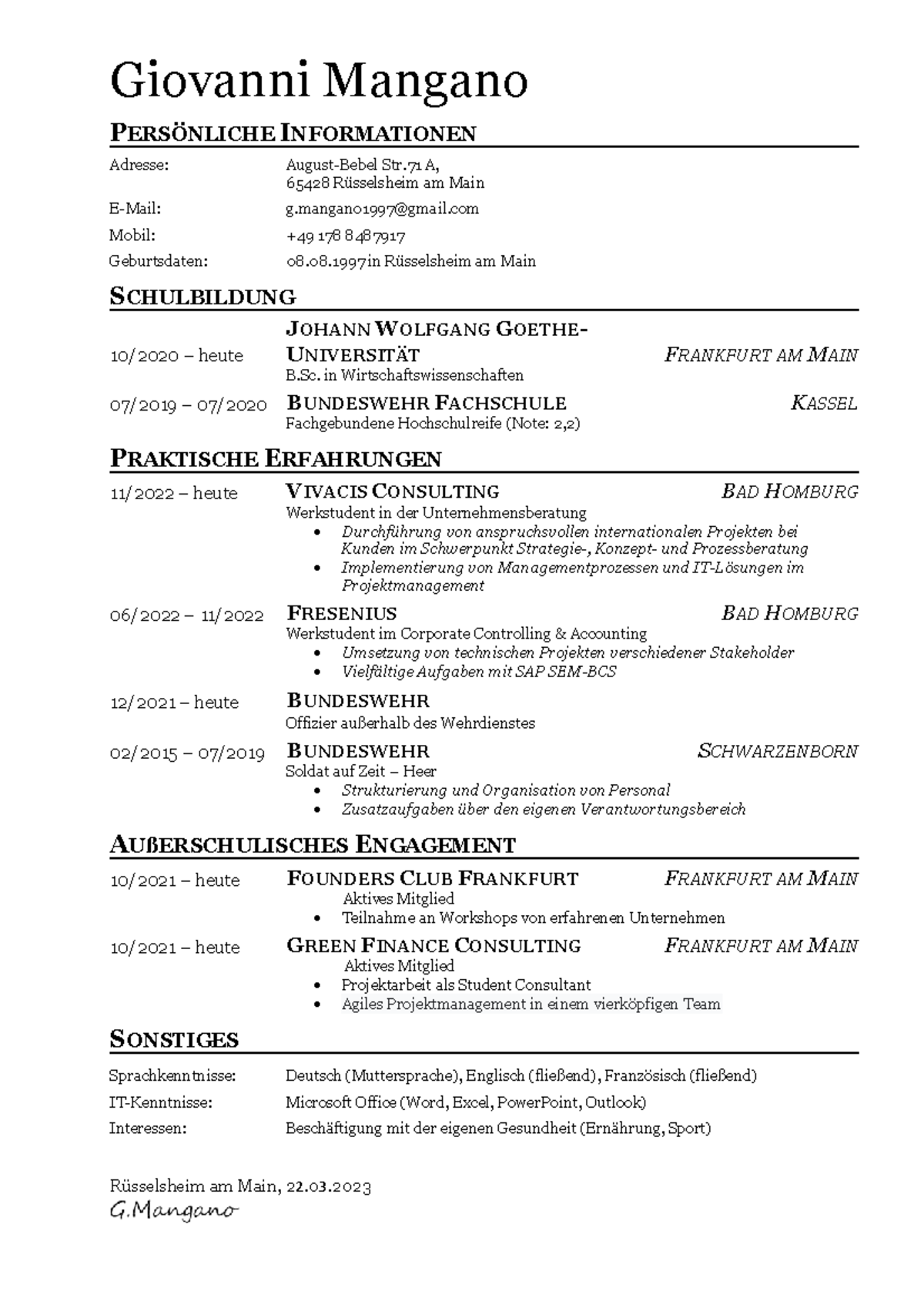 Dddddd 5 - fffff - Giovanni Mangano PERS÷NLICHE INFORMATIONEN Adresse: August-Bebel Str A, 65428 ...