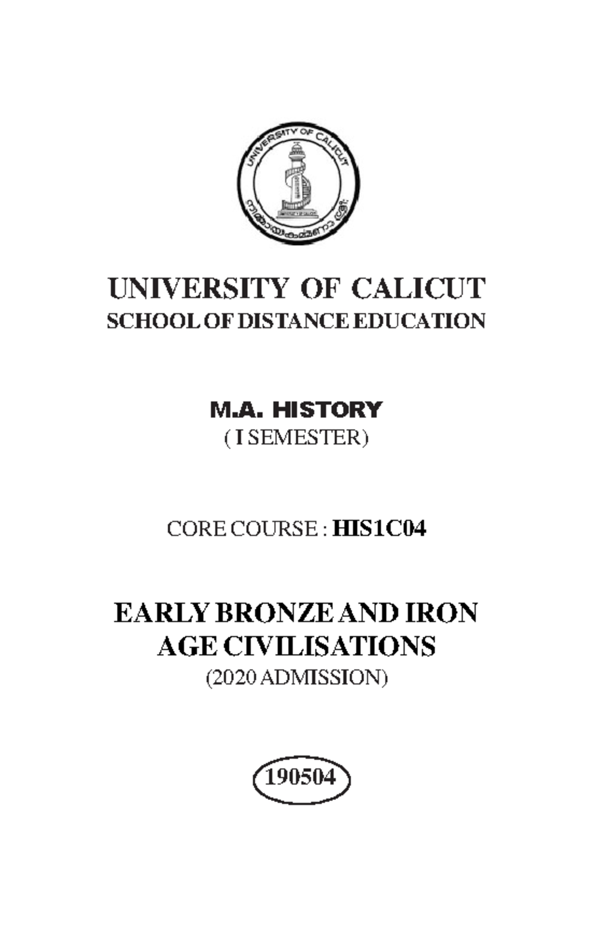 Early Bronze And Iron Age Civilisations University Of Calicut School Of Distance Education M