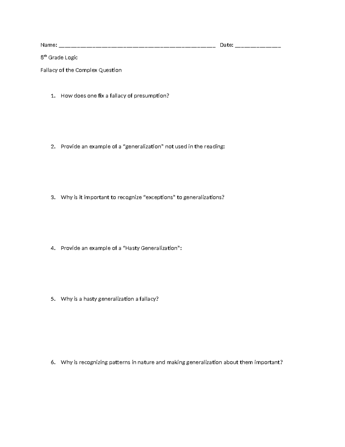 Fallacy of the Complex Question - Name