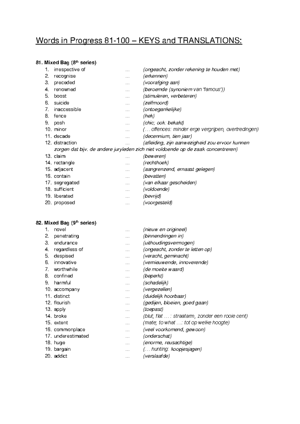 2223 V5 Words in Progress Unit 81-100 KEY Translations - Words in ...