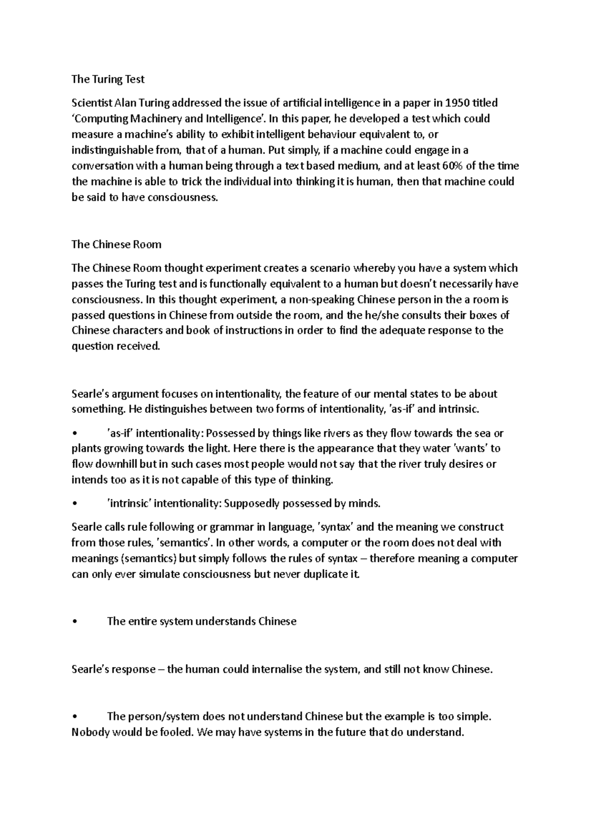 The Turing Test - in depth notes covering the module contents - A222 ...