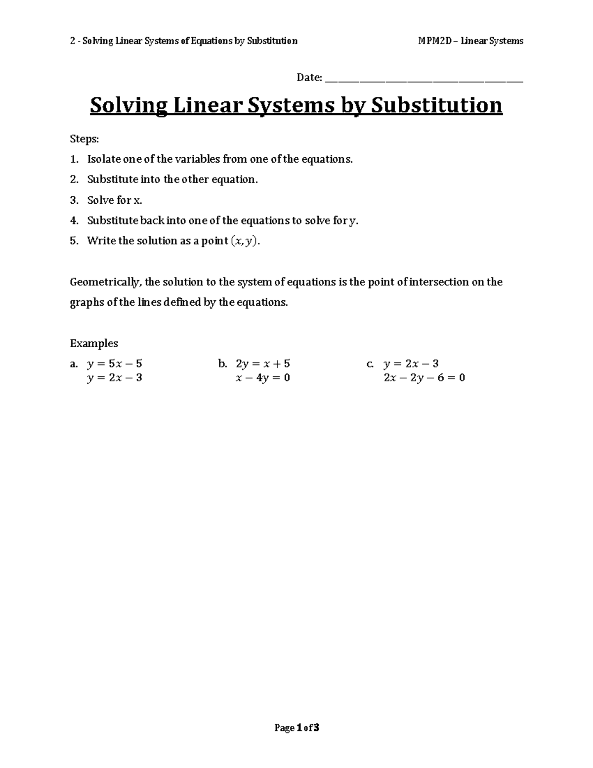 02 - Solving Linear Systems of Equations by Substitution - Substitute ...