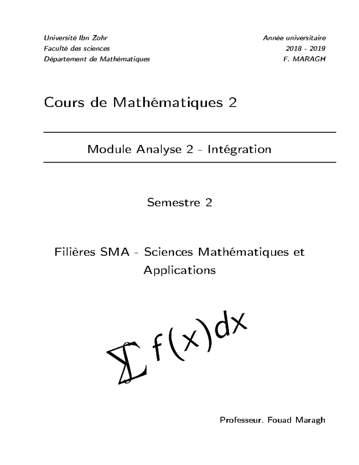 Analyse 2 SMA - Université Ibn Zohr Année universitaire Faculté des ...