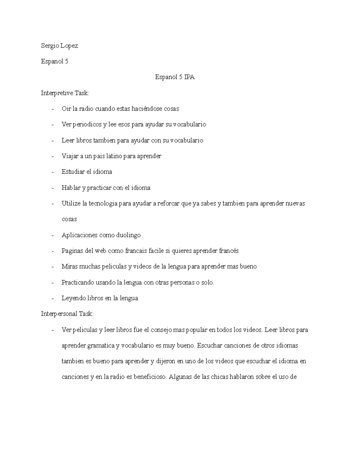 IPA Spanish 5 - ... - Sergio Lopez Espanol 5 Espanol 5 IPA Interpretive ...