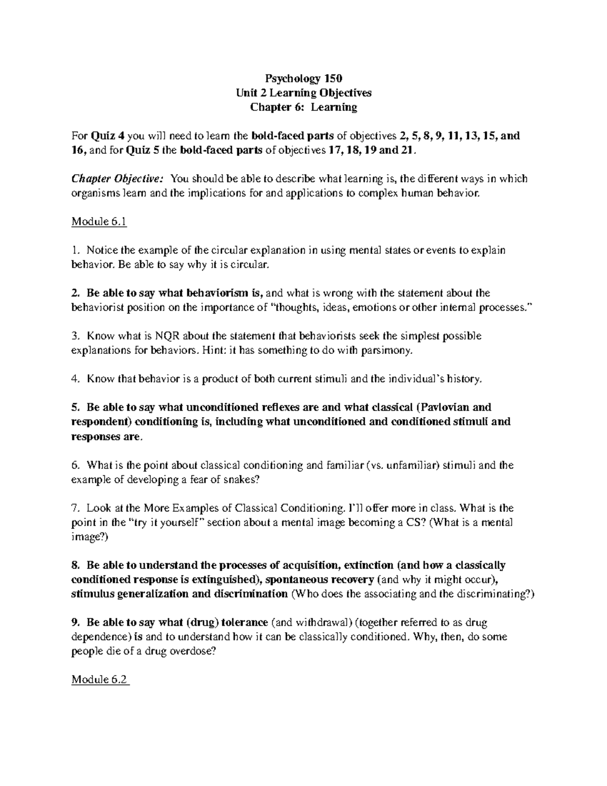 U2,C6 - Hank Schlinger - Psychology 150 Unit 2 Learning Objectives ...