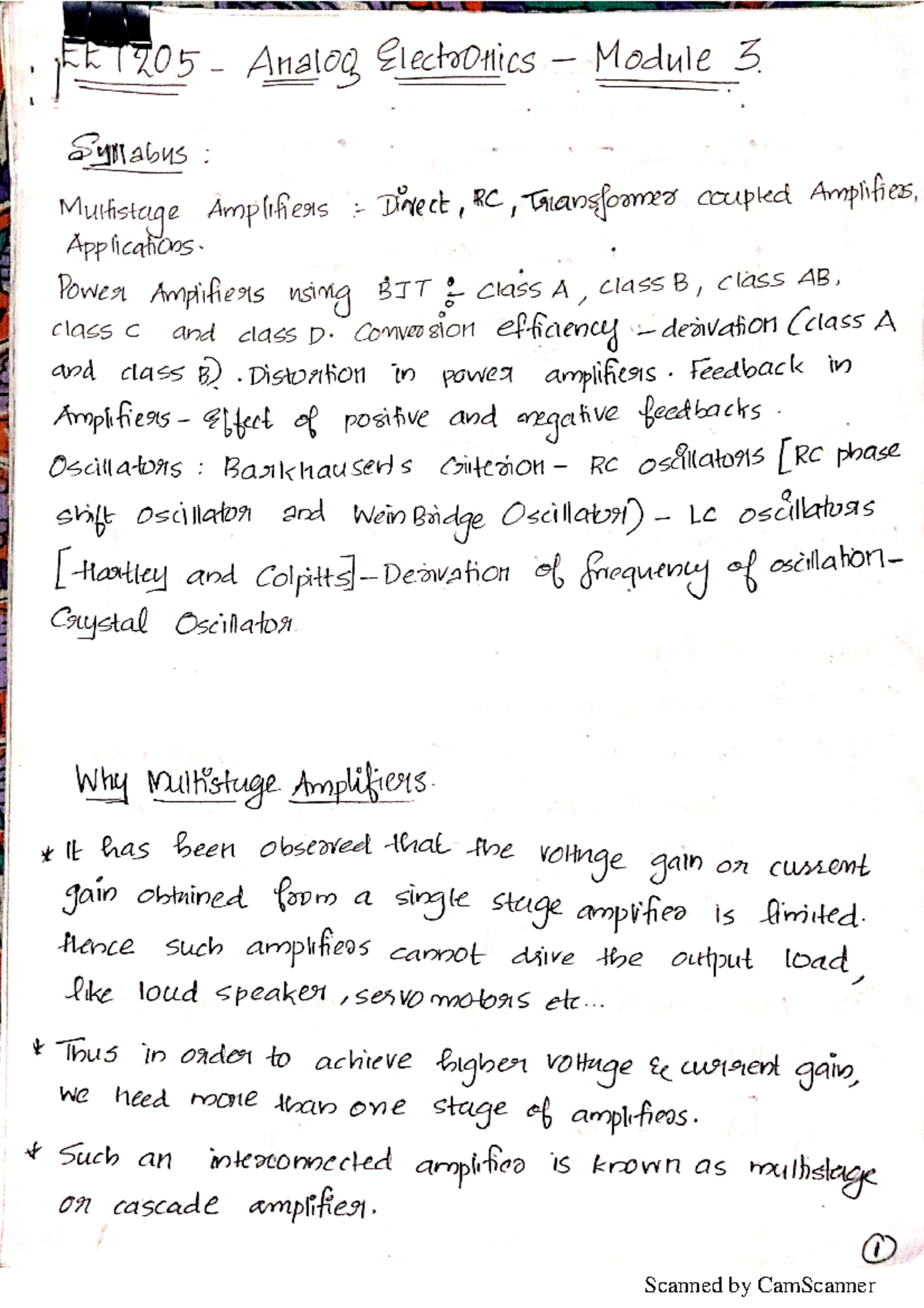 M3 - Part 1 - Module 3 Part 1 - EE1205 Analog Electrotics Module 3 ...