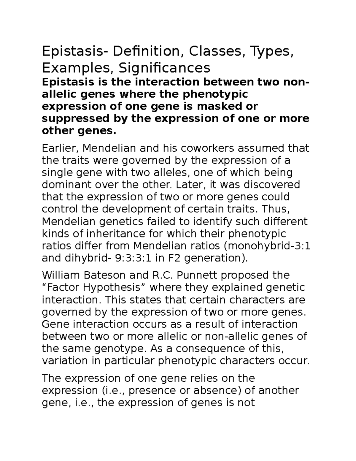 Bio 20 - Notes - Epistasis- Definition, Classes, Types, Examples ...