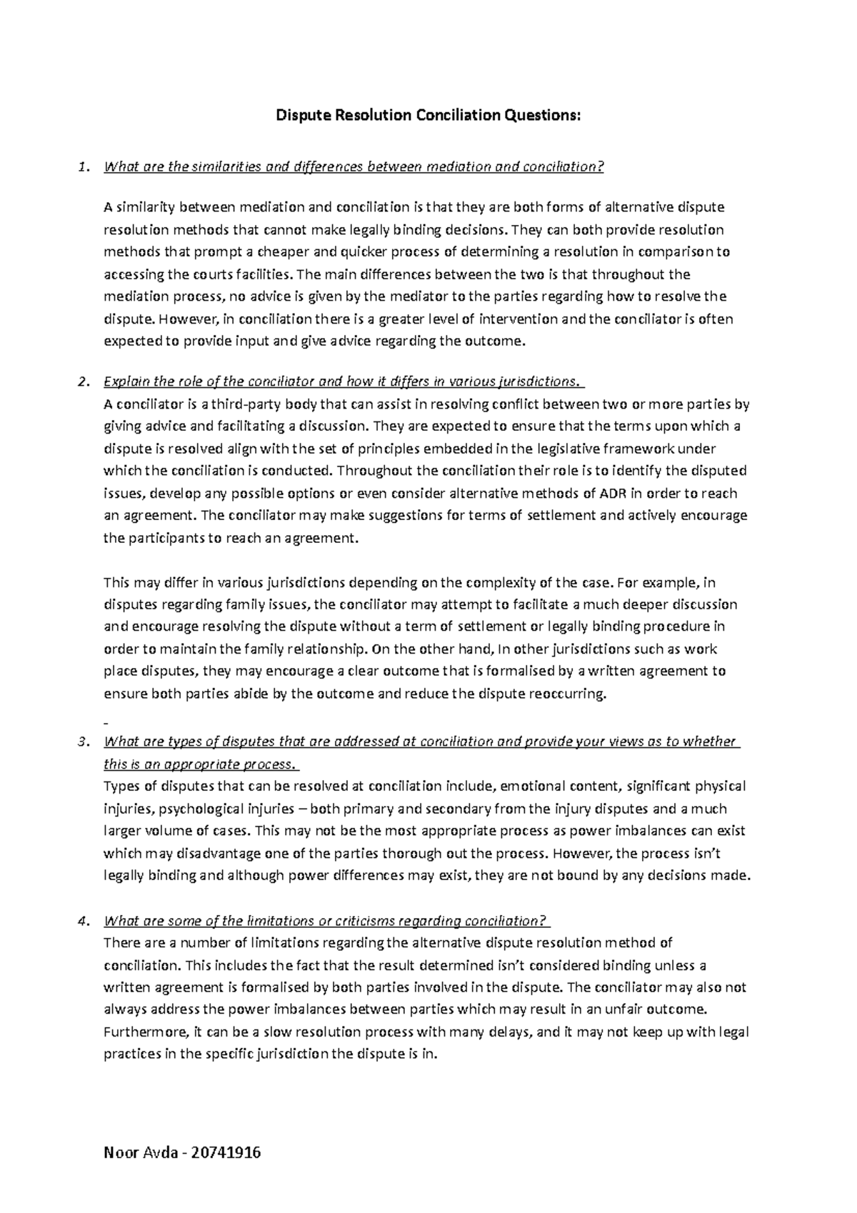 Dispute Resolution Conciliation Questions - They can both provide ...