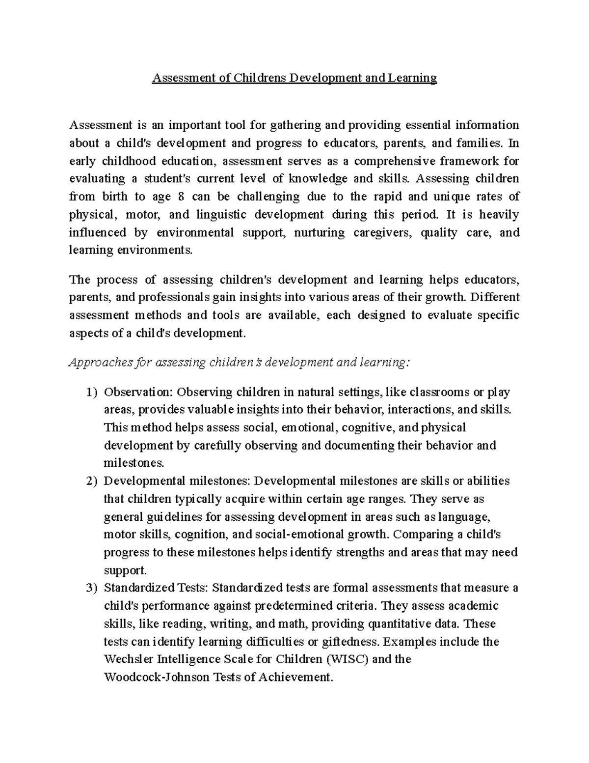 Assessment of Childrens Development and Learning - Assessment of ...