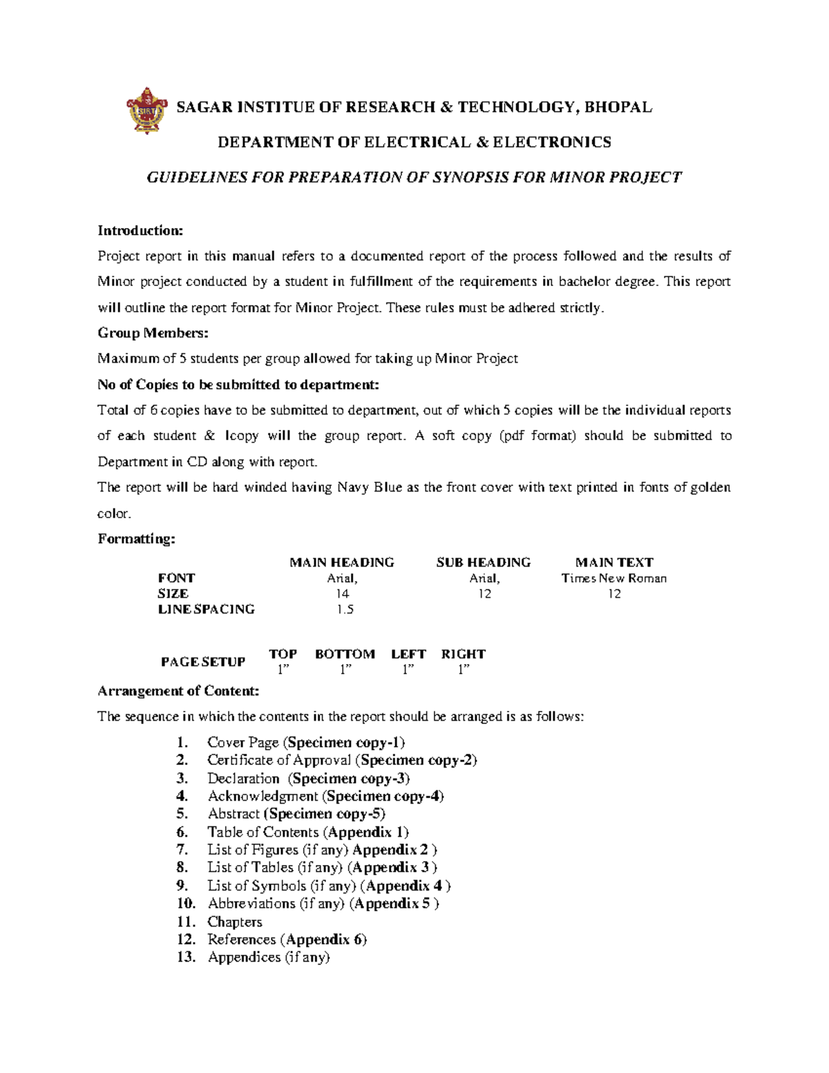 Minor- Project- Format - SAGAR INSTITUE OF RESEARCH & TECHNOLOGY ...