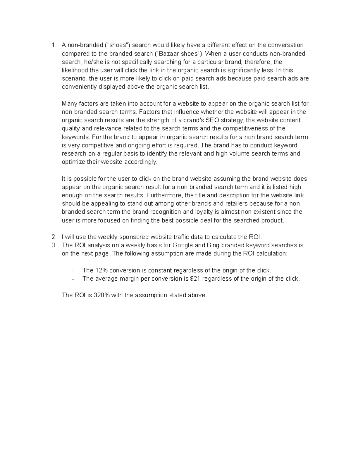 Major-Case Reflection Assignment #2 Measuring ROI on Sponsored Search ...