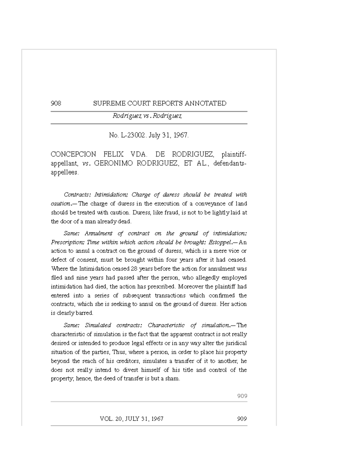 Rodriguez vs rodriguez case July 31 1967 - 908 SUPREME COURT REPORTS ...