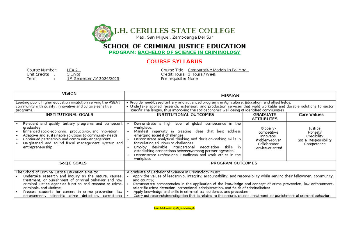 LEA-2- Syllabus - notes for LEA 2 - J. CERILLES STATE COLLEGE Mati, San ...