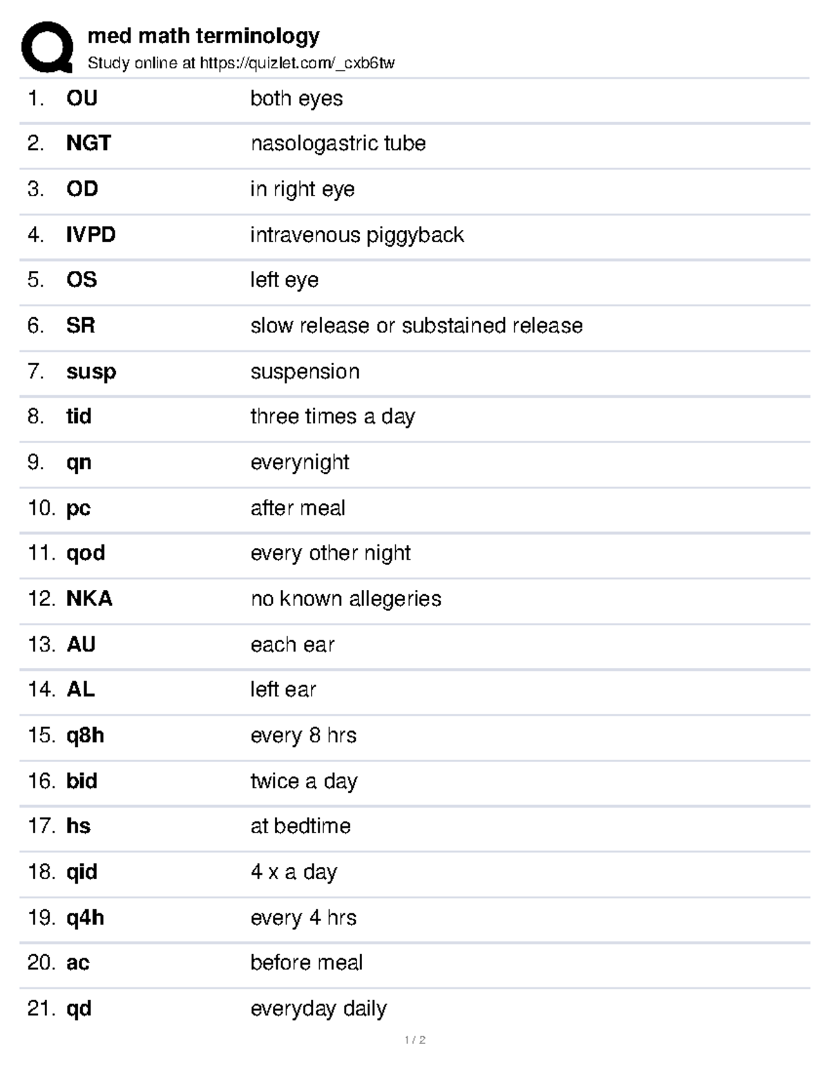 Med math terminology - med math terminology Study online at quizlet ...