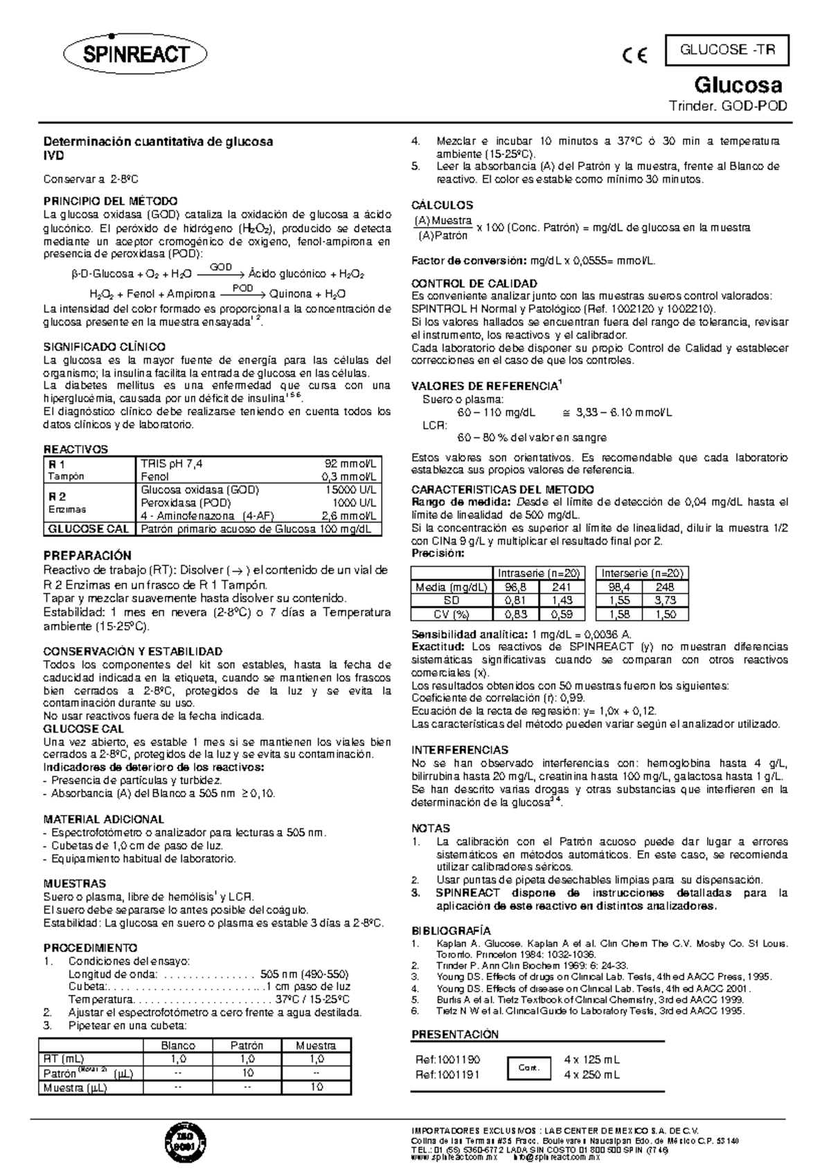 Inserto determinacion cuantitativa de glucosa - Glucosa Trinder. GOD ...