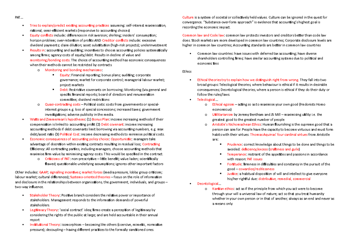 ACCT 1 Print Notes - PAT... Tries to explain/predict existing ...