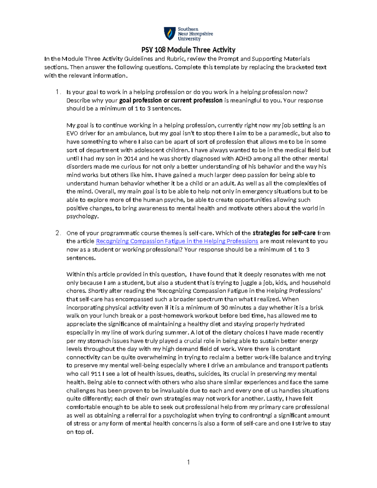 3-2 Activity EI careers done - PSY 108 Module Three Activity In the ...