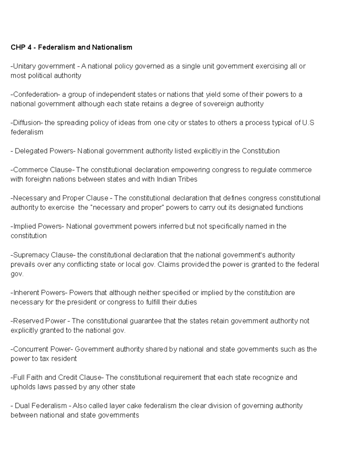 CHP 4 - Federalism AND Nationalsim - POLS 1001 - CHP 4 - Federalism and ...