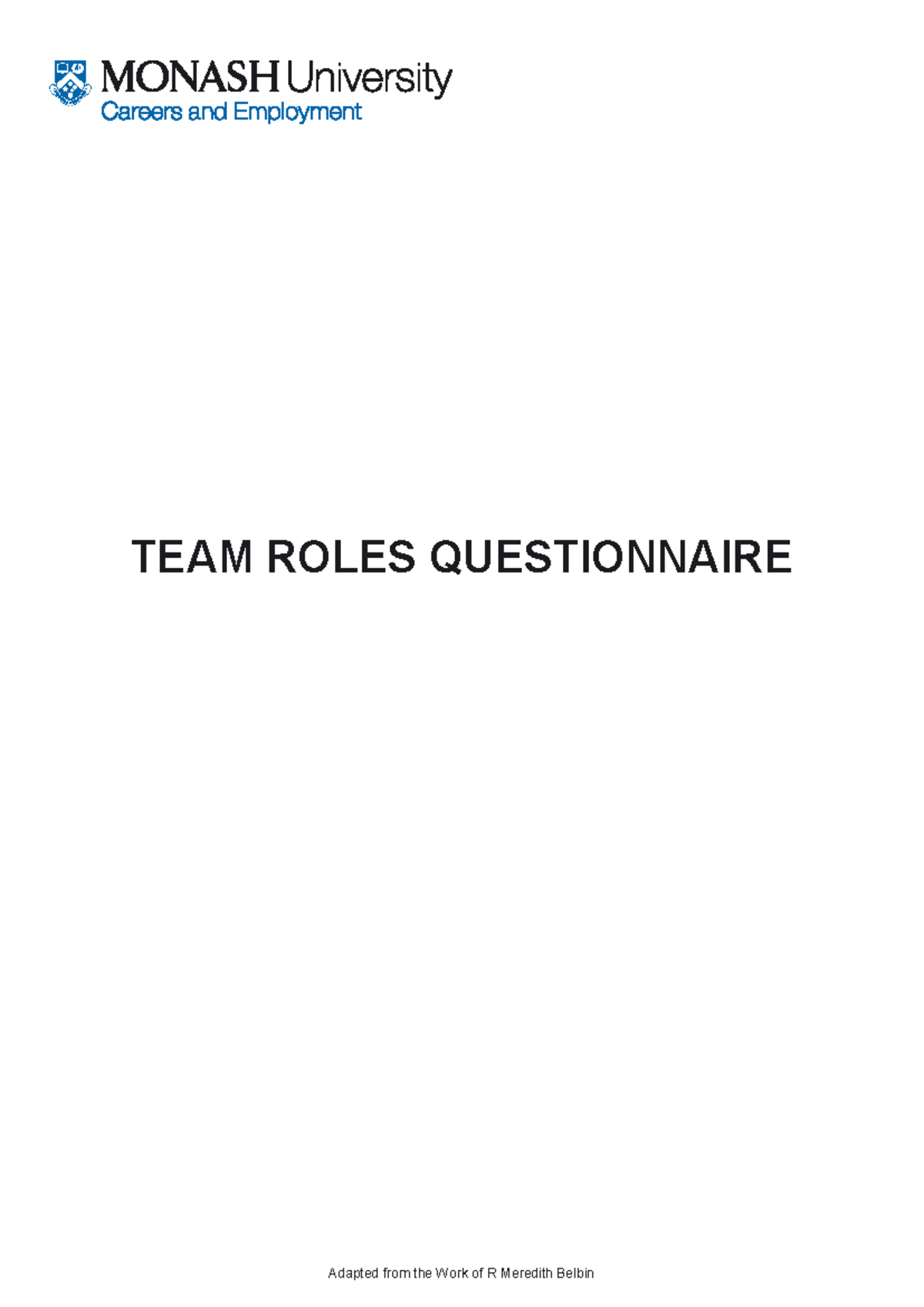 Belbin Team Roles Questionnaire - Belbin’s Team roles questionnaire ...