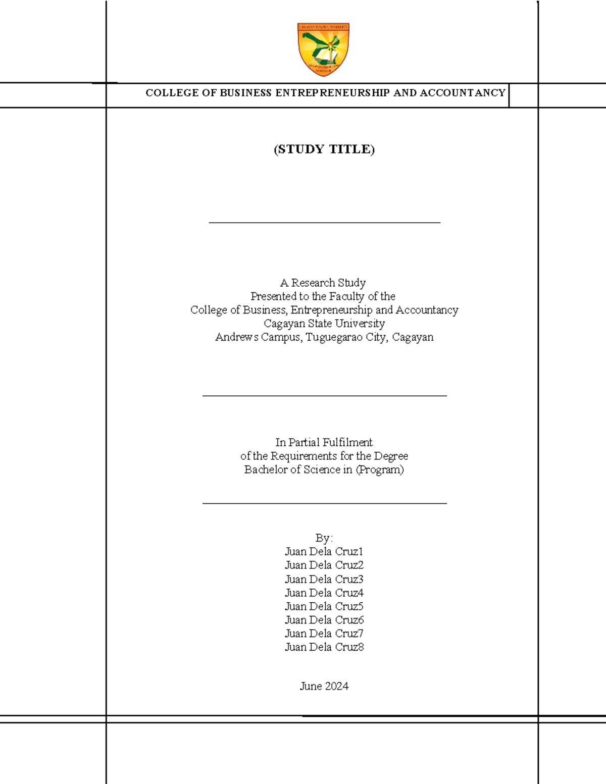 Research Template Full Blown - TITLE PAGE (STUDY TITLE