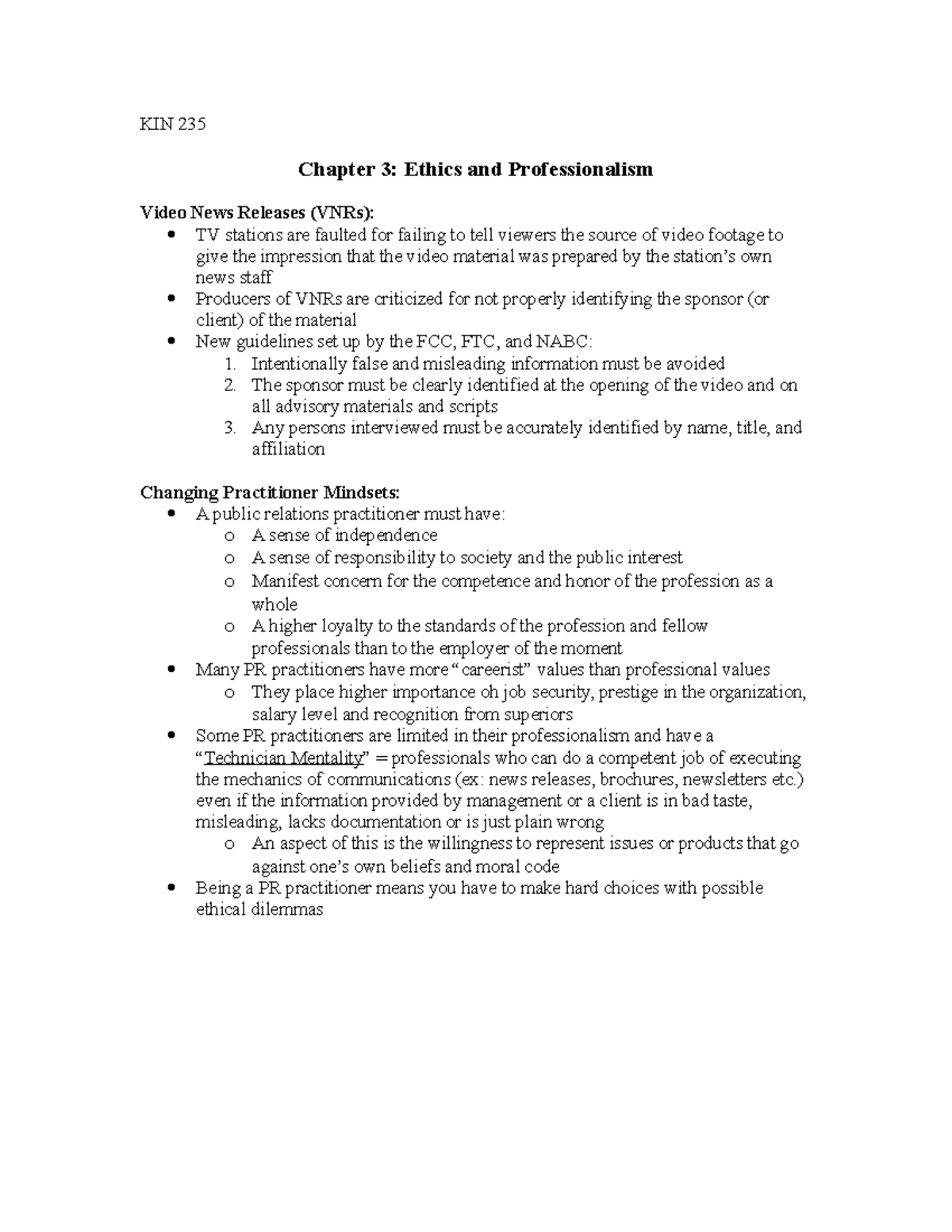 Ch 3 book notes - Professor Weiting Tao - KIN 235 Chapter 3: Ethics and ...