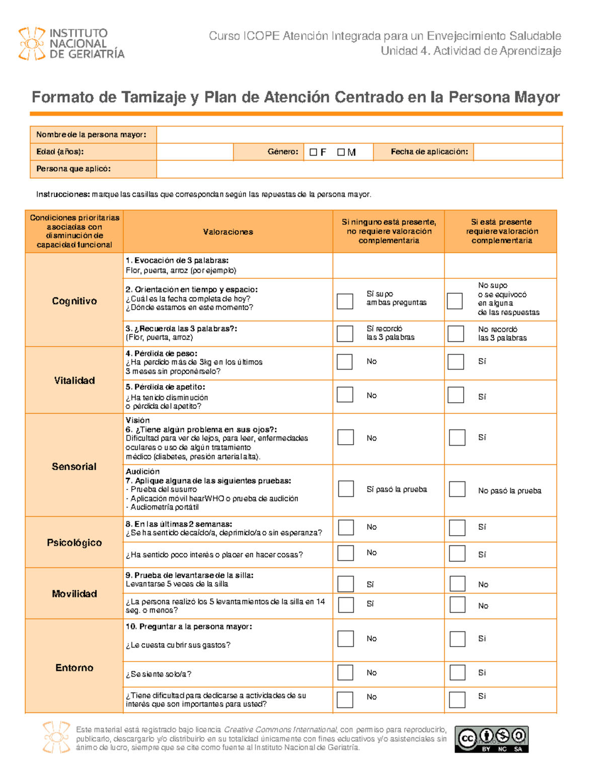 Tamizaje y plan de atención centrado en la persona mayor- Icope ...