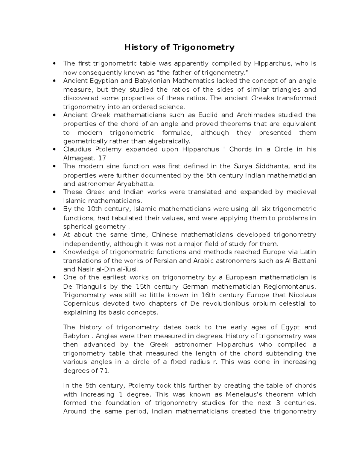 256910835 History of Trigo - History of Trigonometry The first ...