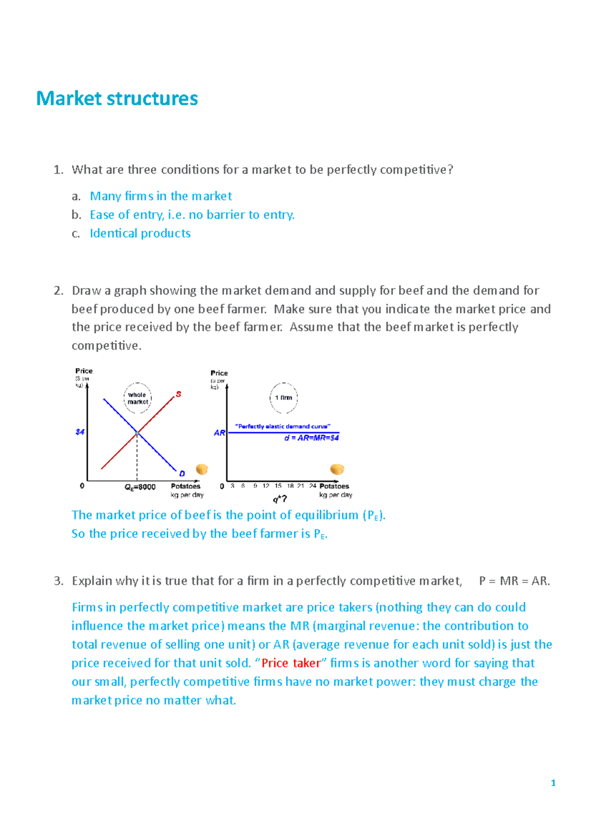 Workshop Qs 8 Jan - Market structures What are three conditions for a ...