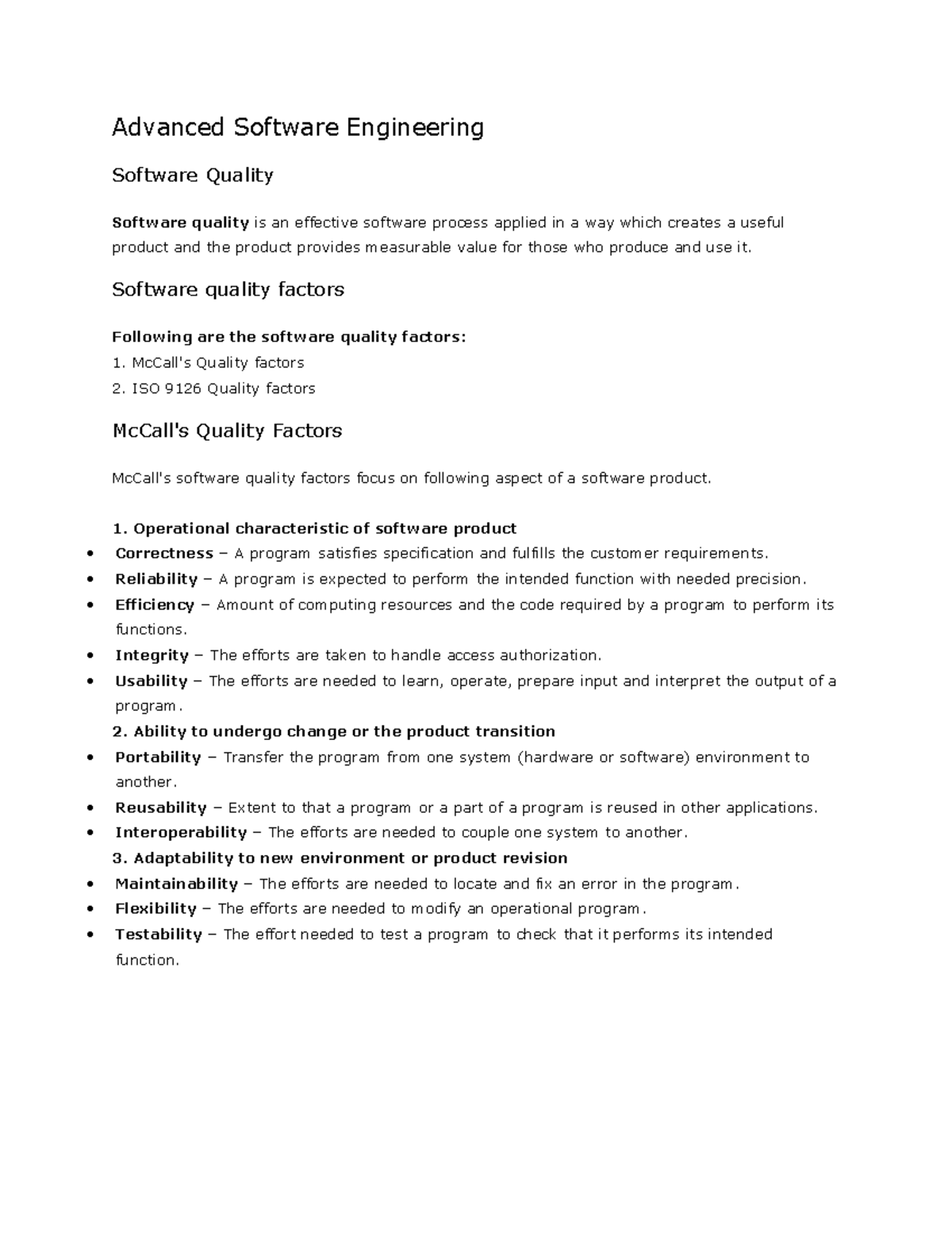 Advanced Software Engineering - Advanced Software Engineering Software Quality Software quality ...