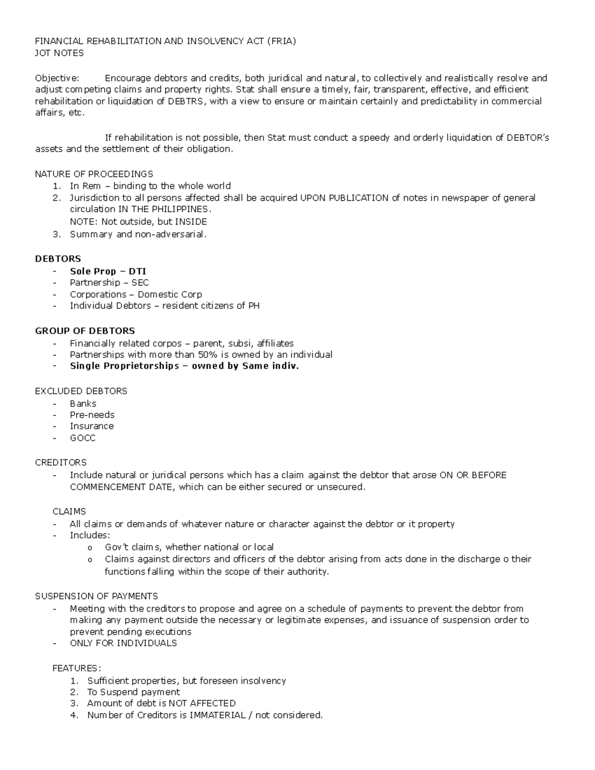 FRIA - yezz - FINANCIAL REHABILITATION AND INSOLVENCY ACT (FRIA) JOT ...