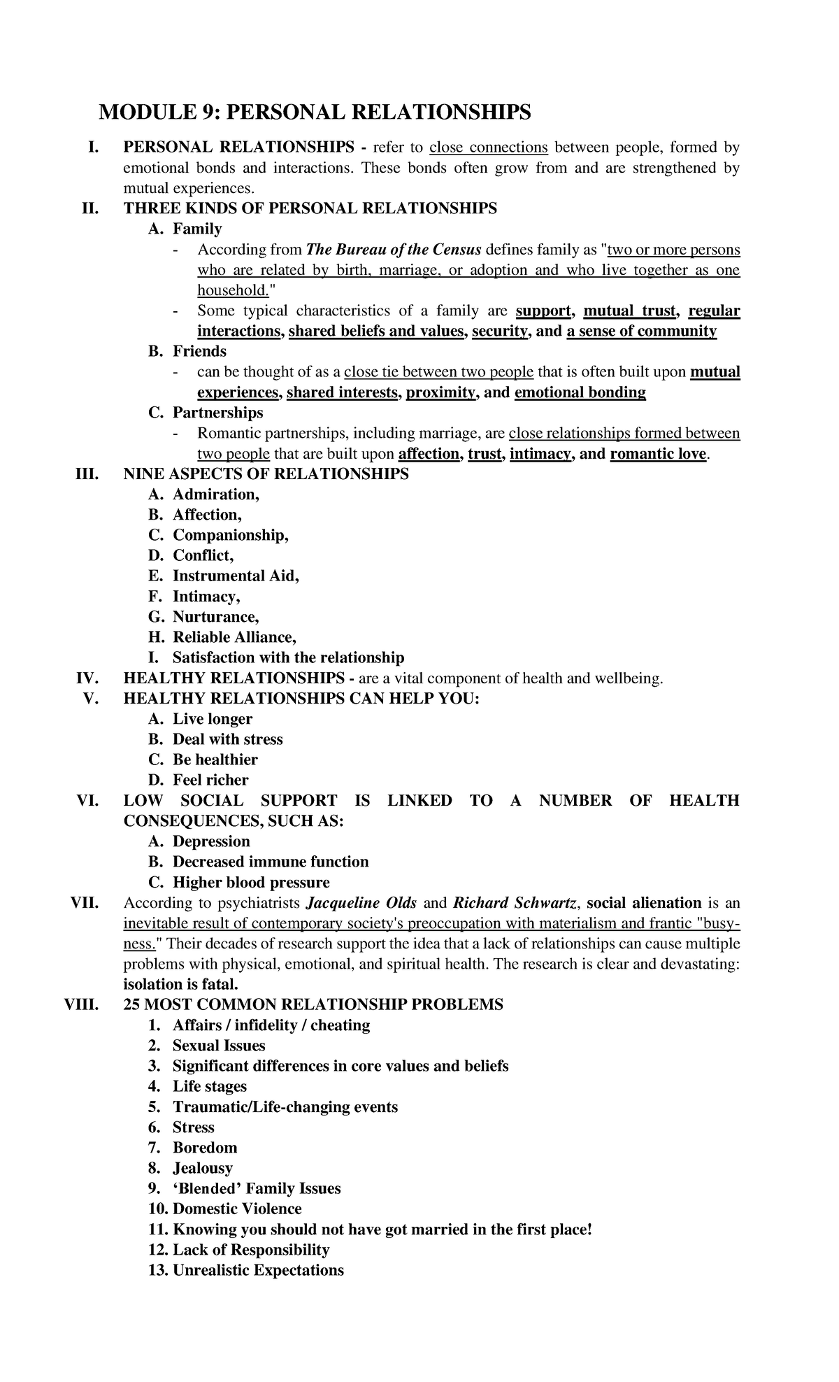 Module 9 - Personal Development - MODULE 9: PERSONAL RELATIONSHIPS I ...