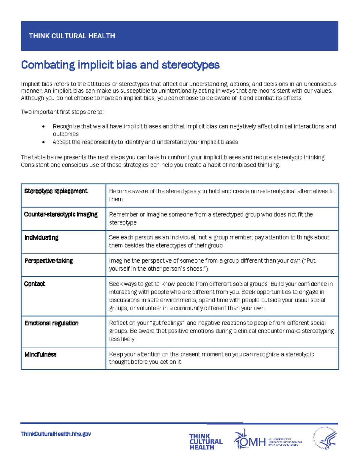 Combating implicit bias stereotypes - ThinkCulturalHealth.hhs Combating ...