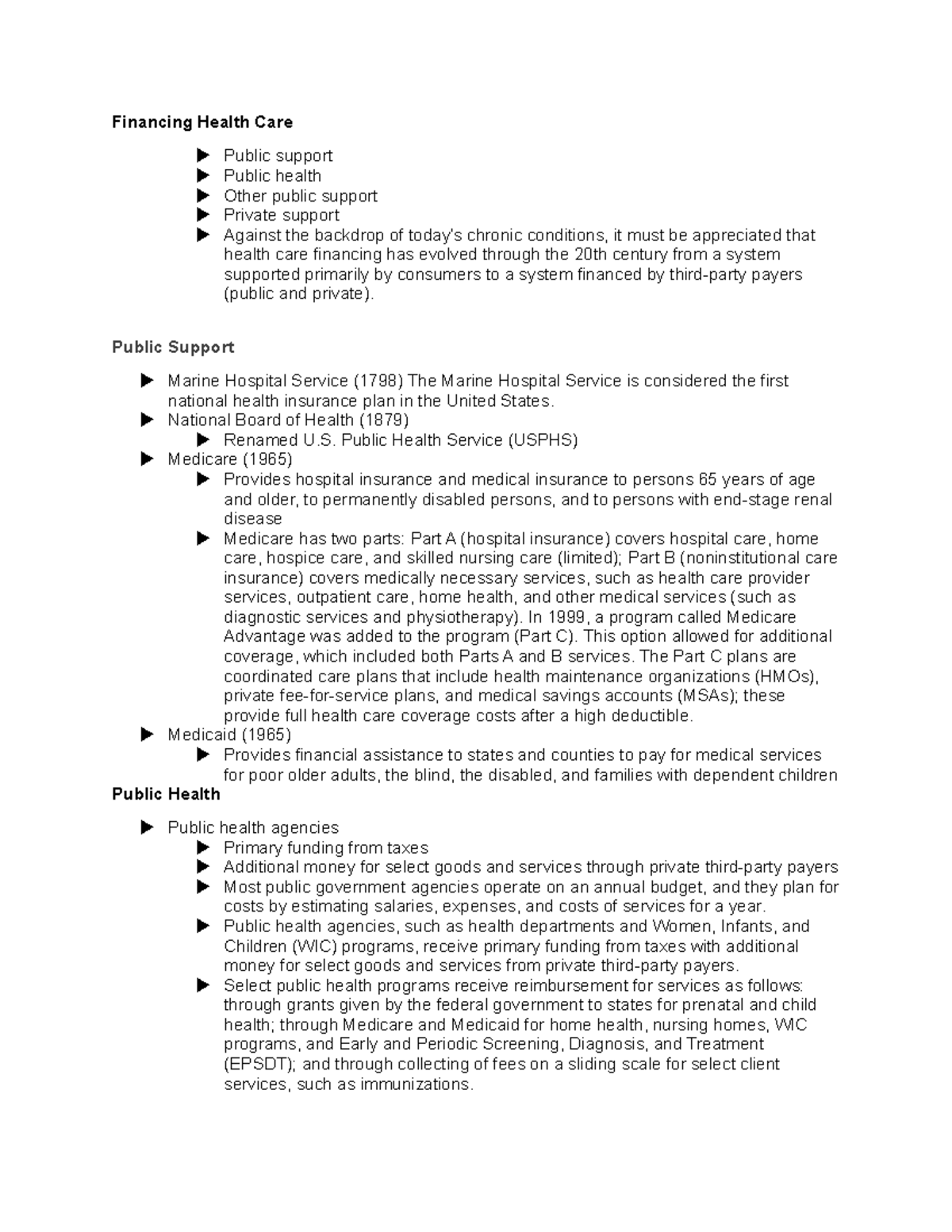 Financing Health Care Outline for COmmunity - Financing Health Care ...